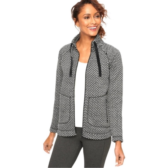 Talbots | Jackets & Coats | T By Talbots Chevron High Low Mockneck Jacket Black And White Size ...